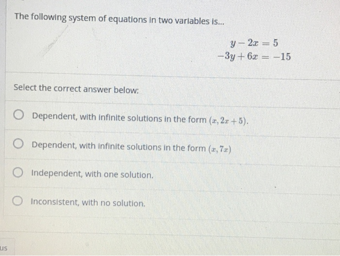 Solved The following system of equations in two variables | Chegg.com