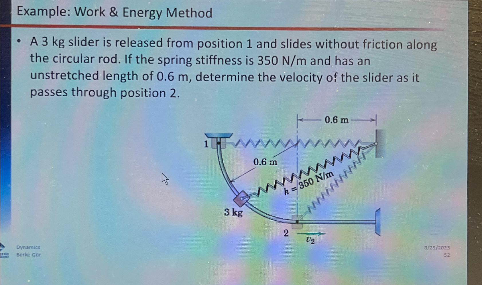 Solved Example: Work & Energy Method\\nA 3kg slider is | Chegg.com