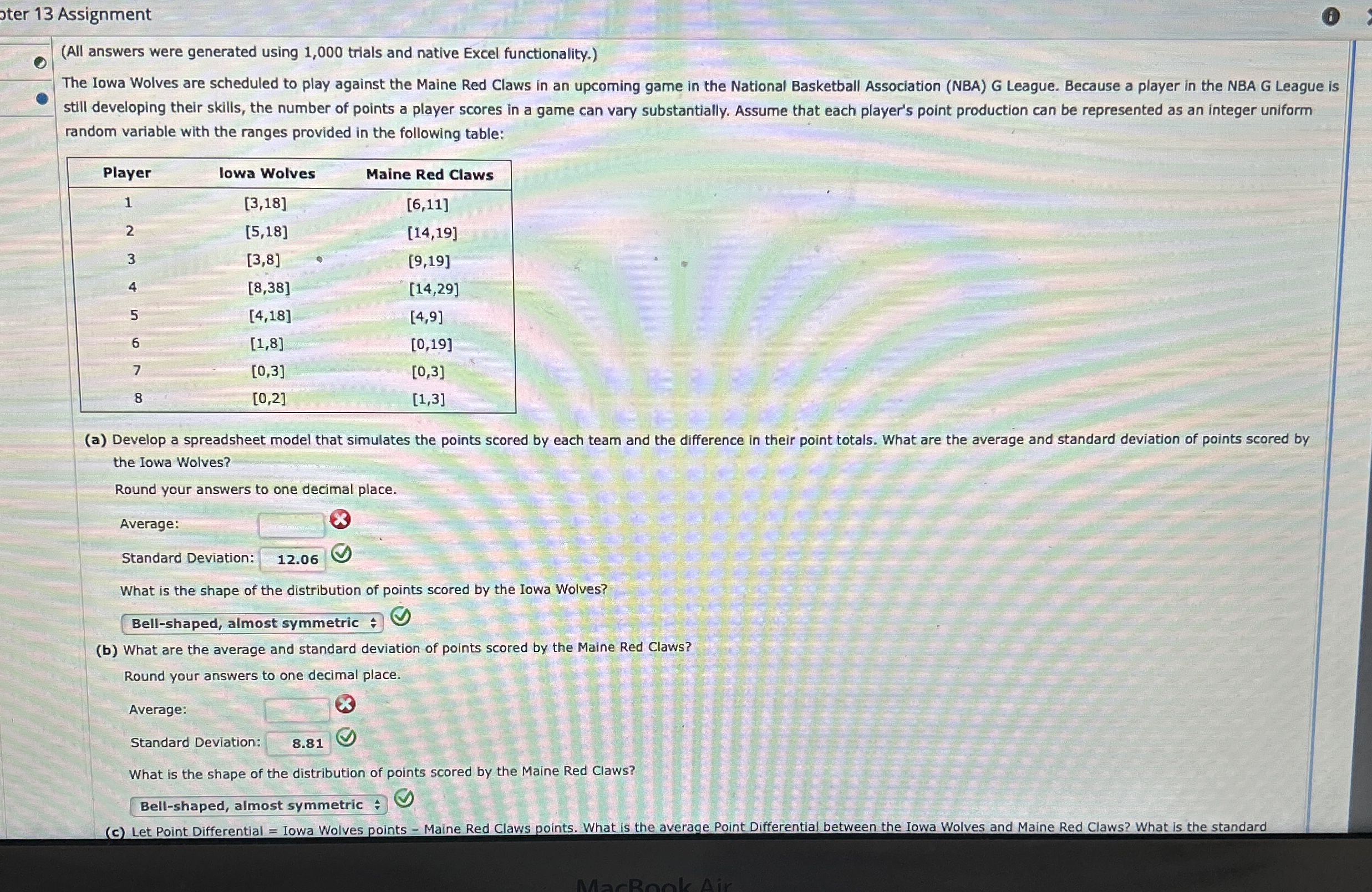 Solved (i)(All answers were generated using 1,000 ﻿trials | Chegg.com