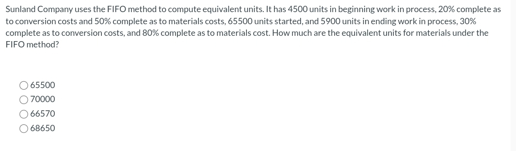 Solved Sunland Company uses the FIFO method to compute | Chegg.com