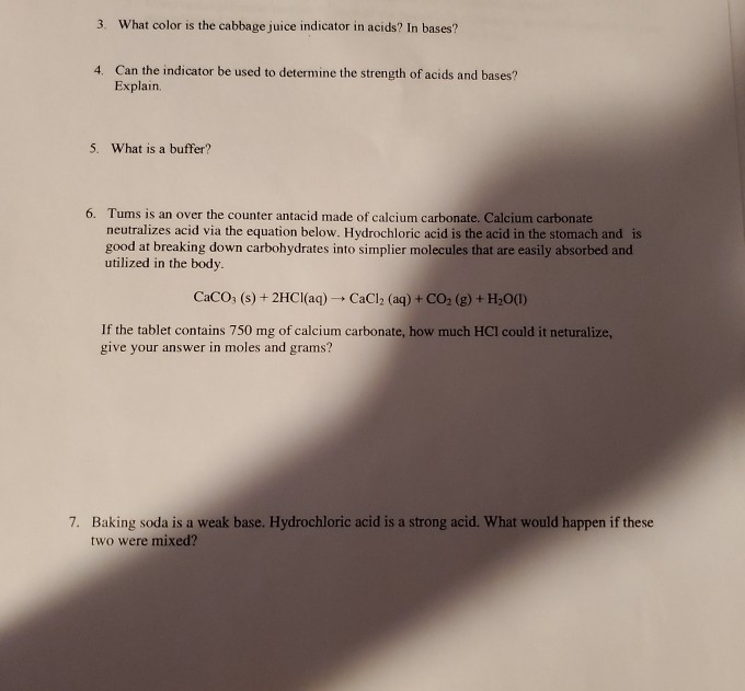 Solved 3. What color is the cabbage juice indicator in | Chegg.com