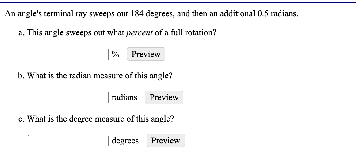 Solved An angle's terminal ray sweeps out 184 ﻿degrees, and | Chegg.com