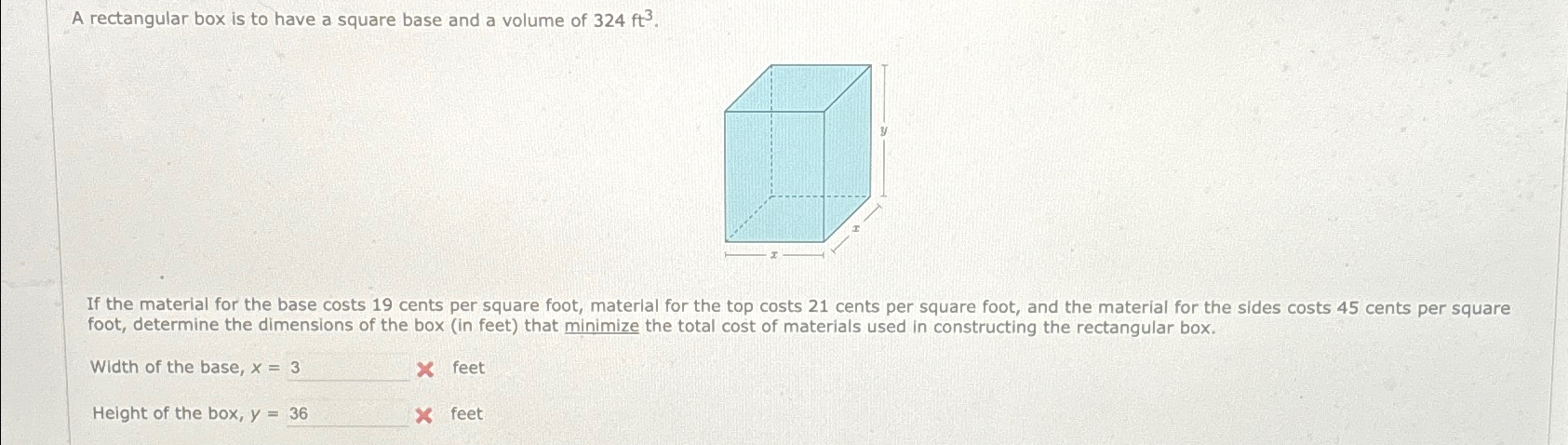 Solved A rectangular box is to have a square base and a | Chegg.com