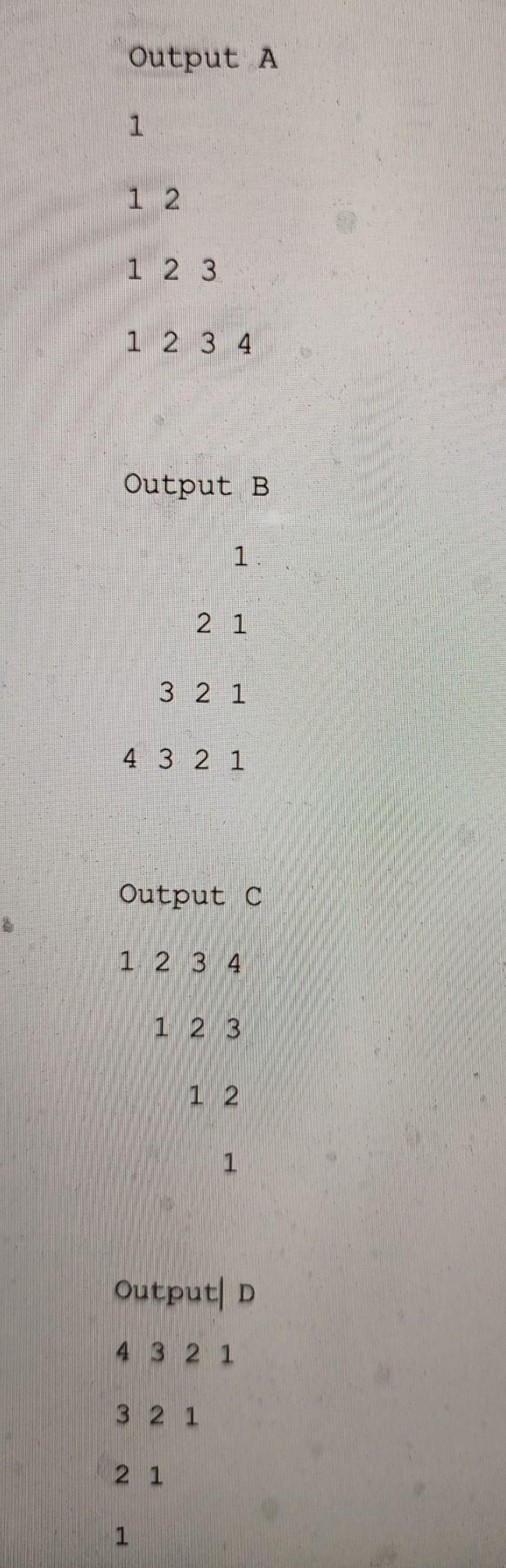 Solved Q7) Write a code to print the following outputs (in | Chegg.com ...