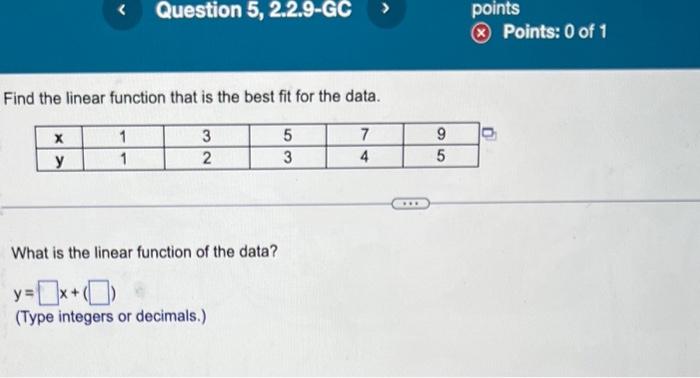 Solved Find the linear function that is the best fit for the | Chegg.com