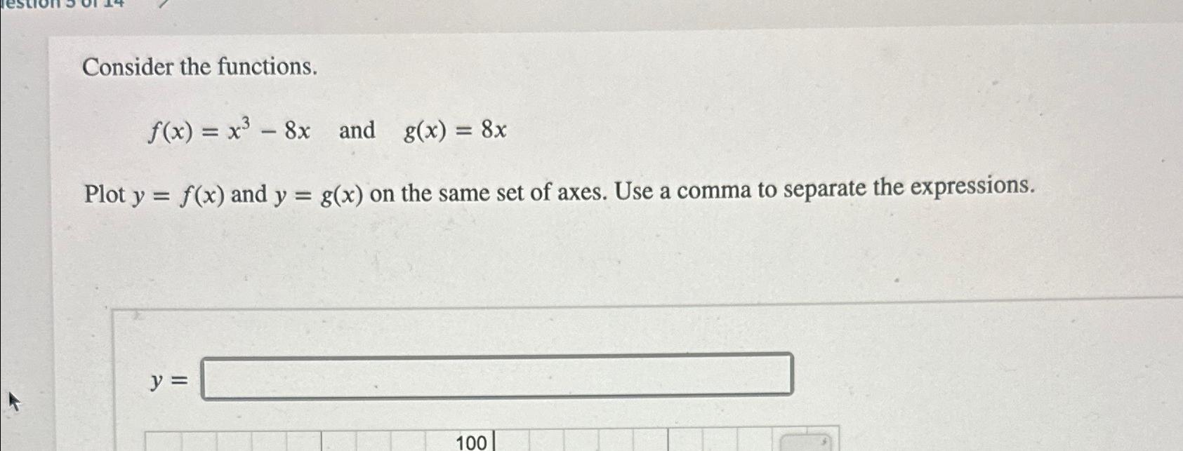 Solved Consider the functions.f(x)=x3-8x ﻿and g(x)=8xPlot | Chegg.com