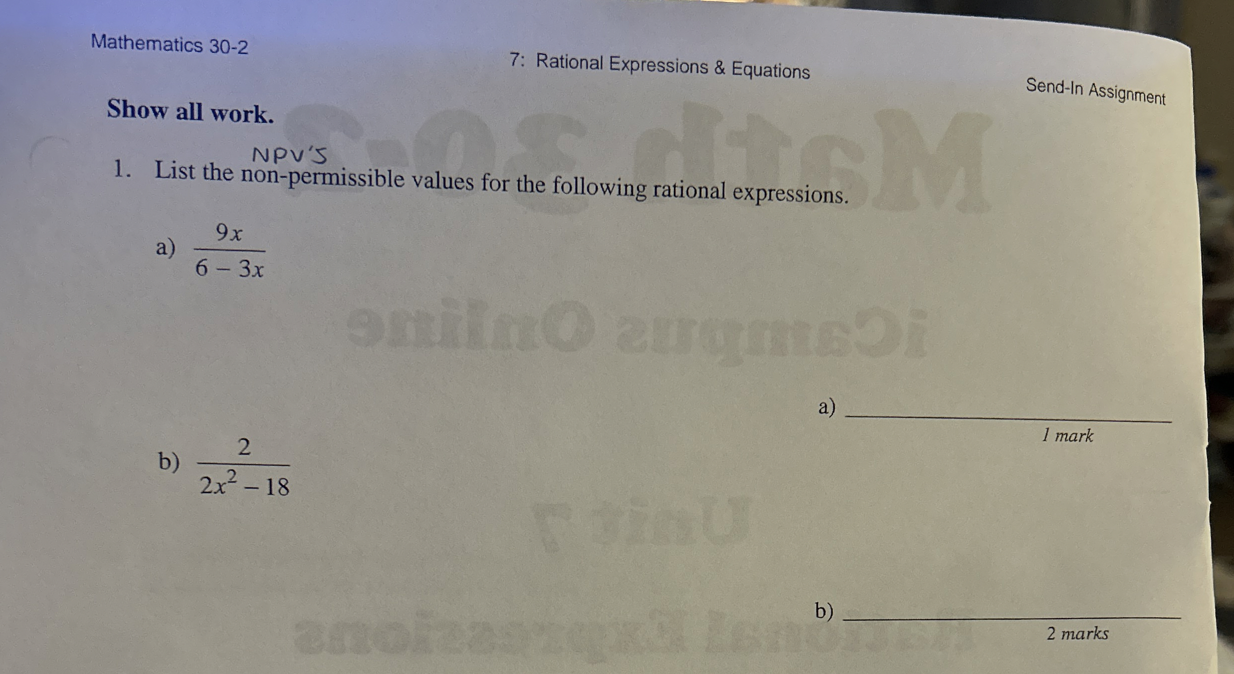 Solved Mathematics 30-27: Rational Expressions & | Chegg.com
