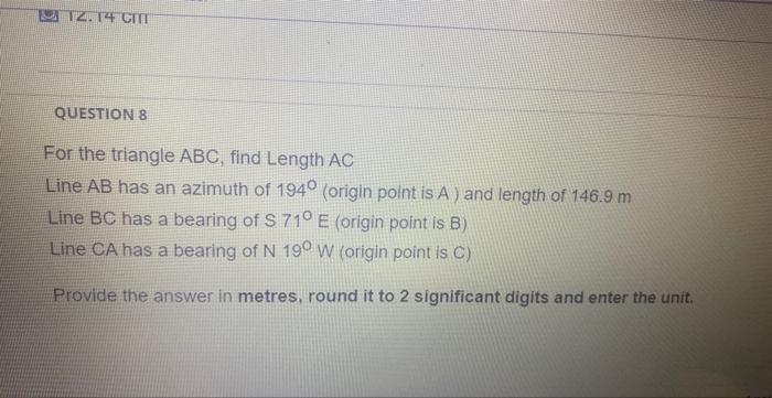 Solved For the triangle ABC, find Length AC Line AB has an | Chegg.com