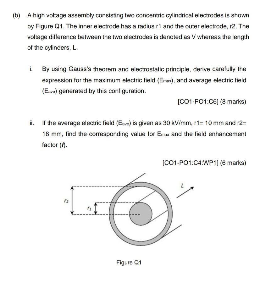Solved (b) A high voltage assembly consisting two concentric | Chegg.com