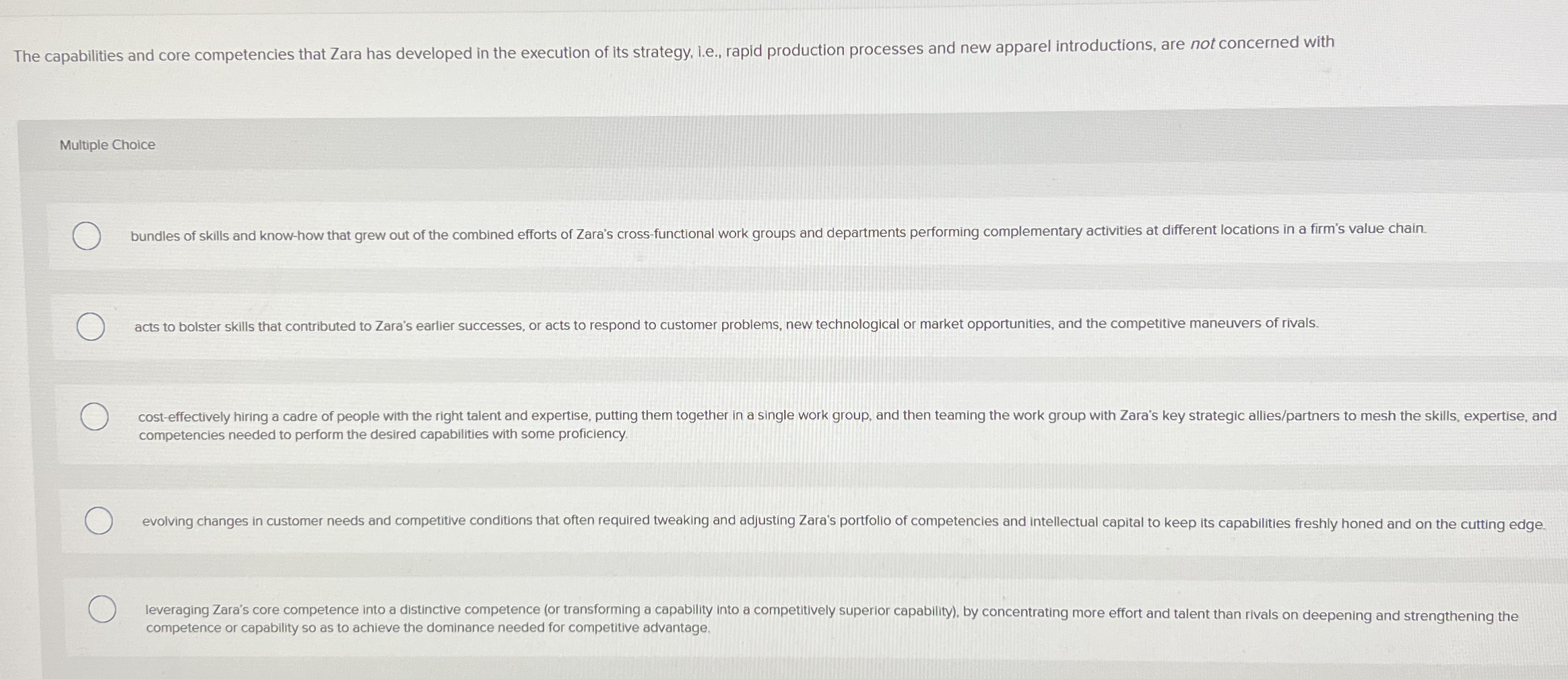 Solved The capabilities and core competencies that Zara has | Chegg.com