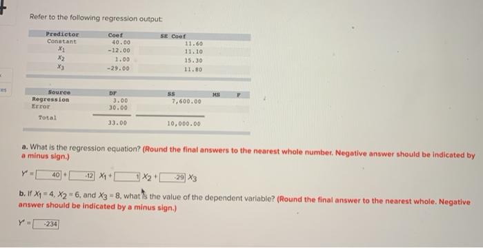 Solved Refer to the following regression output: Predictor | Chegg.com