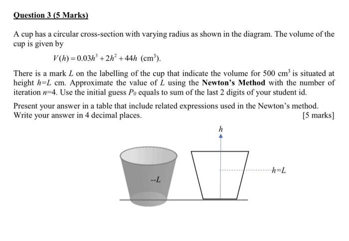 Solved Question 3 (5 Marks) A cup has a circular | Chegg.com