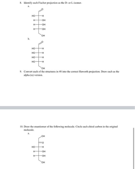 Solved & Identify each Fischer projection as the D or | Chegg.com