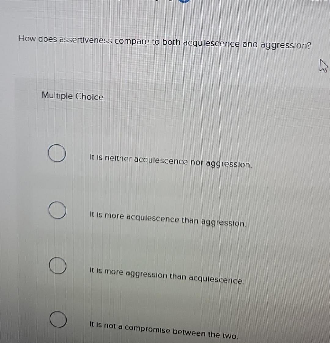 Solved How does assertiveness compare to both acqulescence | Chegg.com