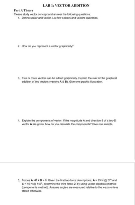Solved LAB 1: VECTOR ADDITION Part A Theory Please study | Chegg.com
