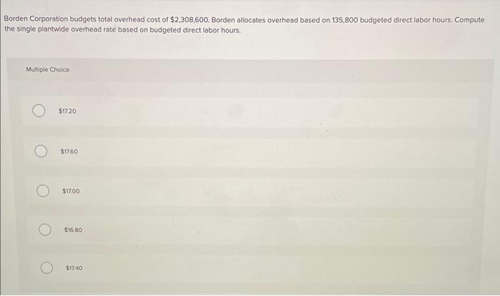 Solved Borden Corporation budgets total overhead cost of | Chegg.com