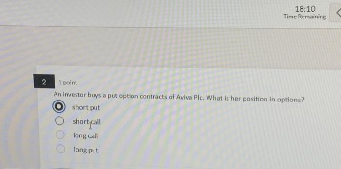 Solved An investor buys a put option contracts of Aviva Plc. | Chegg.com