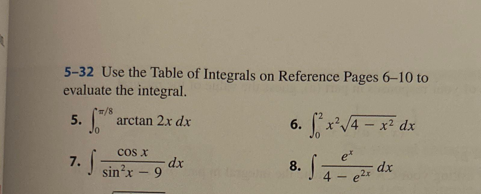 Solved 5-32 ﻿Use the Table of Integrals on Reference Pages | Chegg.com
