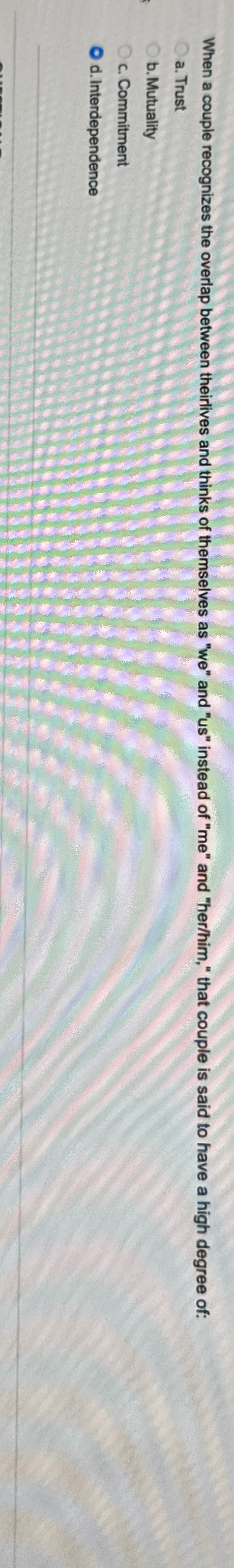 Solved When a couple recognizes the overlap between | Chegg.com