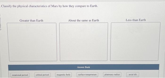Solved Classify the physical characteristics of Mars by how | Chegg.com