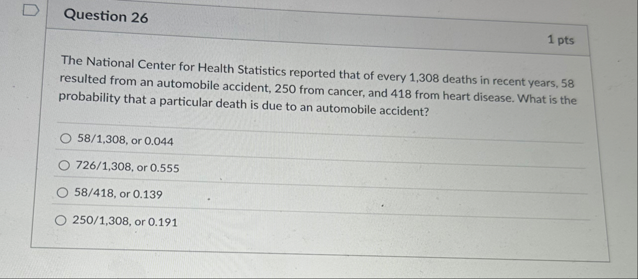 Solved Question 261 ﻿ptsThe National Center for Health | Chegg.com