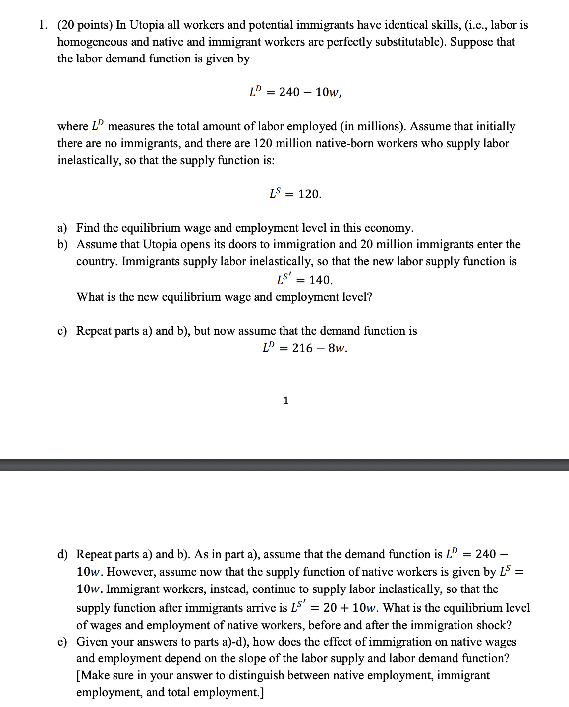 Solved (20 ﻿points) ﻿In Utopia all workers and potential | Chegg.com