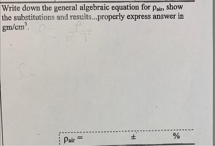 Solved Write down the general algebraic equation for ρair , | Chegg.com
