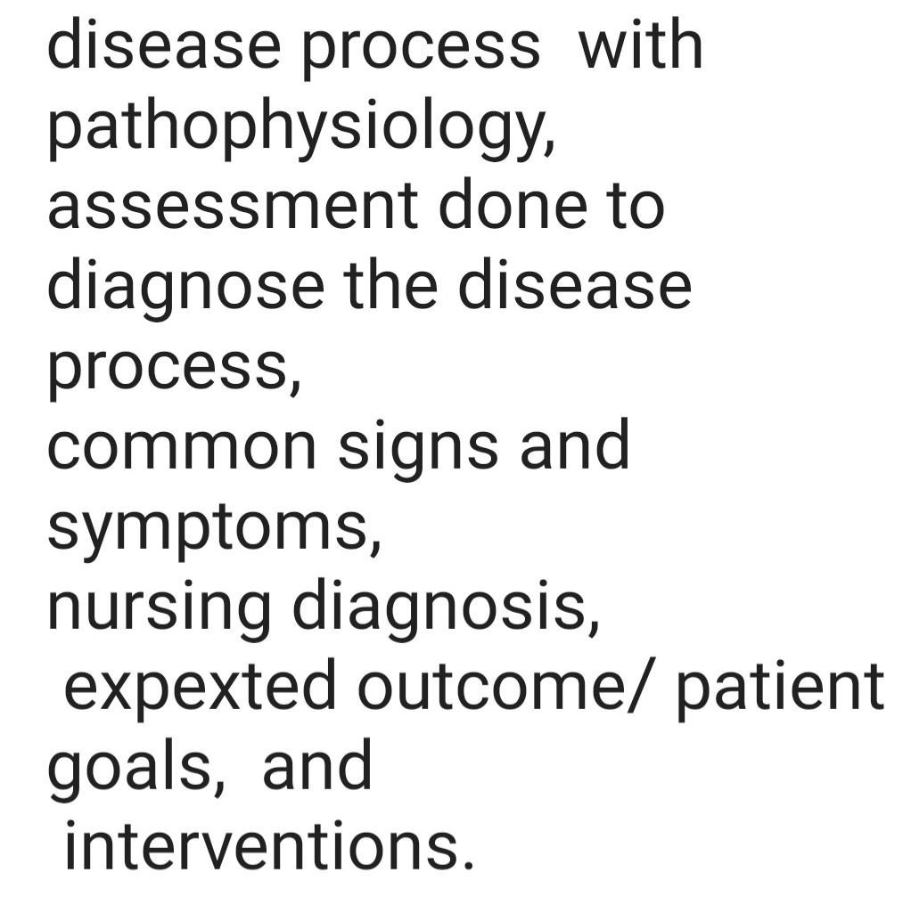 Solved disease process with pathophysiology, assessment done | Chegg.com