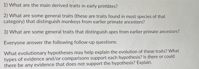 Solved 1) What are the main derived traits in early | Chegg.com
