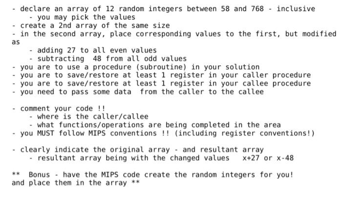 Solved . declare an array of 12 random integers between 58 | Chegg.com