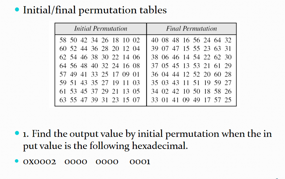 Solved Initial/final permutation tablesFind the output value | Chegg.com