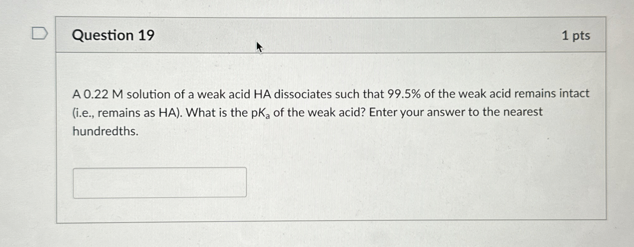Solved Question 191 ﻿ptsA 0.22 ﻿M solution of a weak acid HA | Chegg.com