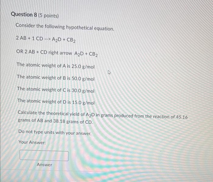Solved Consider the following hypothetical equation. | Chegg.com
