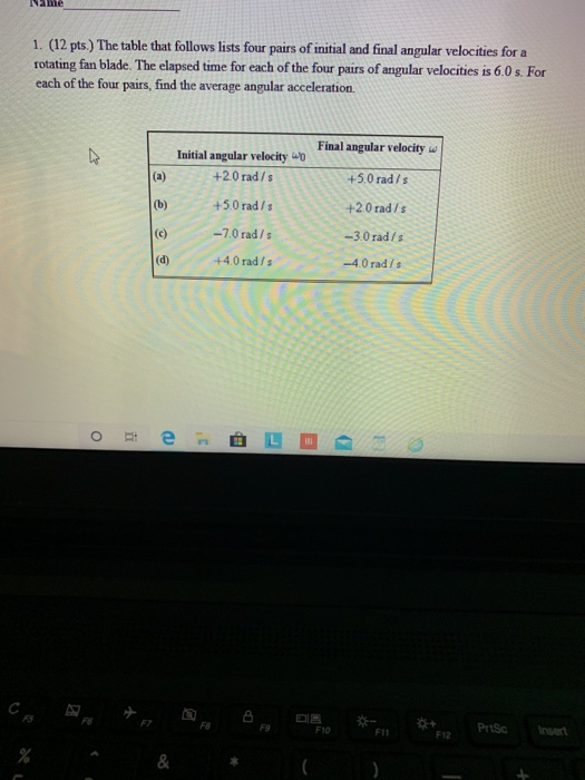 Solved Name 1. (12 pts.) The table that follows lists four | Chegg.com