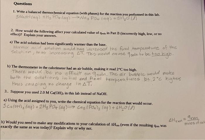 Solved 1. Write a balanced thermochemical equation (with | Chegg.com