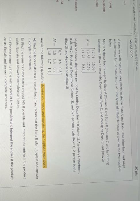 Solved instructure.com/courses/2074831/quizzes/3613639/take | Chegg.com
