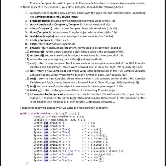 Solved Create a Complex class with implements Comparable | Chegg.com