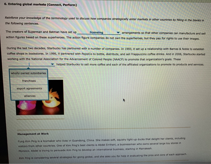 Solved 6. Entering global markets (Connect, Perform) | Chegg.com