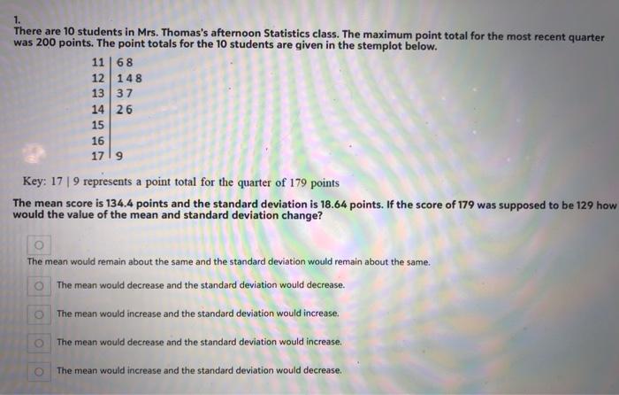 Solved 1. There are 10 students in Mrs. Thomas's afternoon | Chegg.com