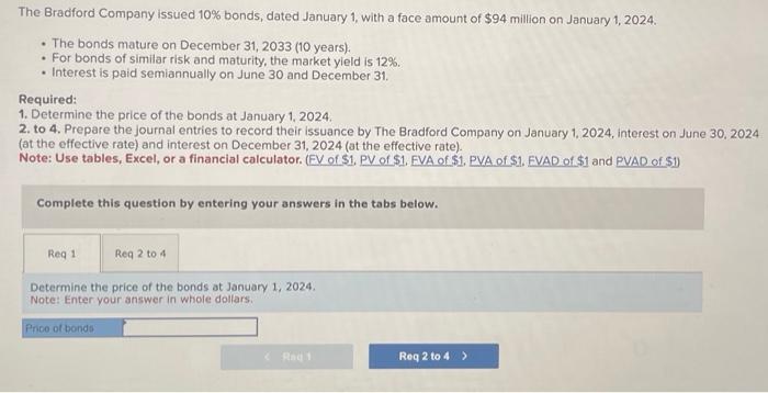 Solved The Bradford Company issued 10% bonds, dated January | Chegg.com