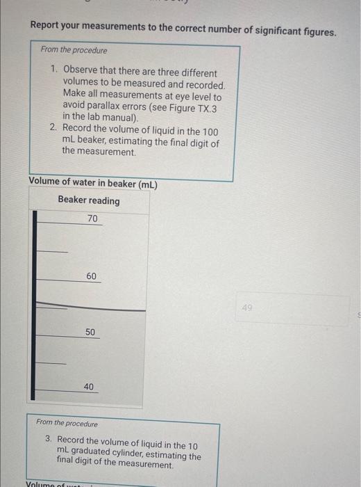 Solved Report your measurements to the correct number of | Chegg.com