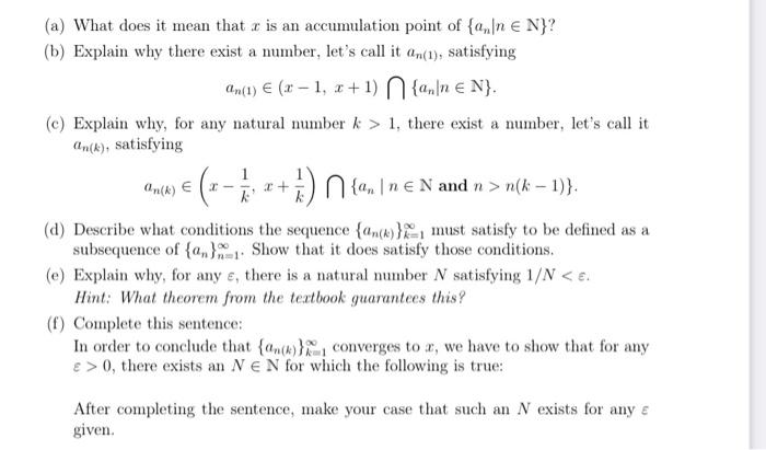 Solved Prove that if x is an accumulation point of {an∣n∈N}, | Chegg.com