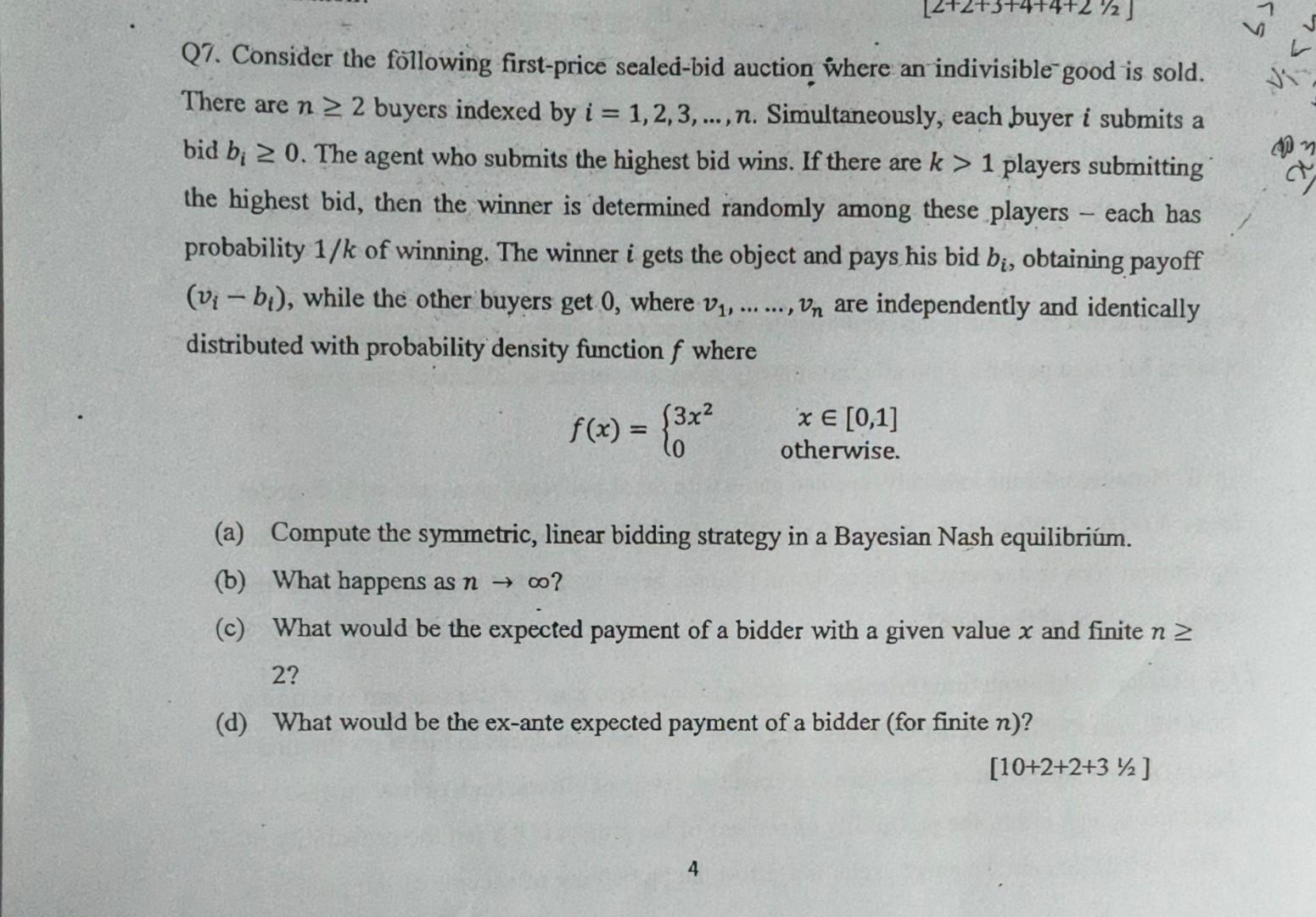 Solved Q7. Consider the following first-price sealed-bid | Chegg.com