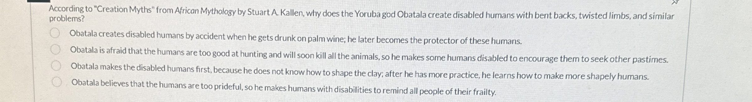 Solved According to "Creation Myths" ﻿from African Mythology | Chegg.com