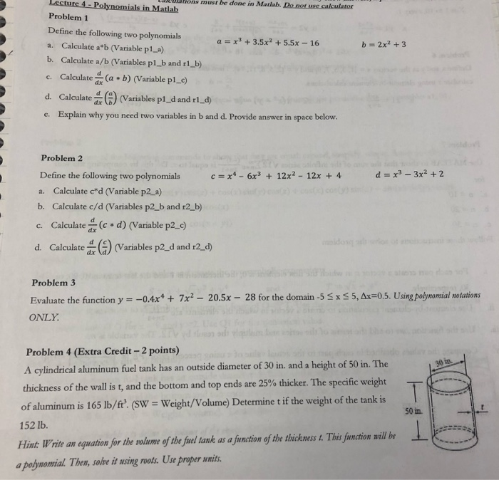 Solved Lecture 4-Polynomials in Matlab uations must be done | Chegg.com