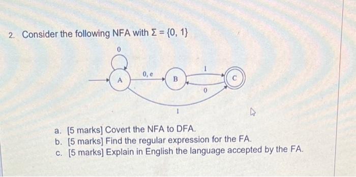 Solved 2. Consider the following NFA with Σ={0,1} a. [5 | Chegg.com