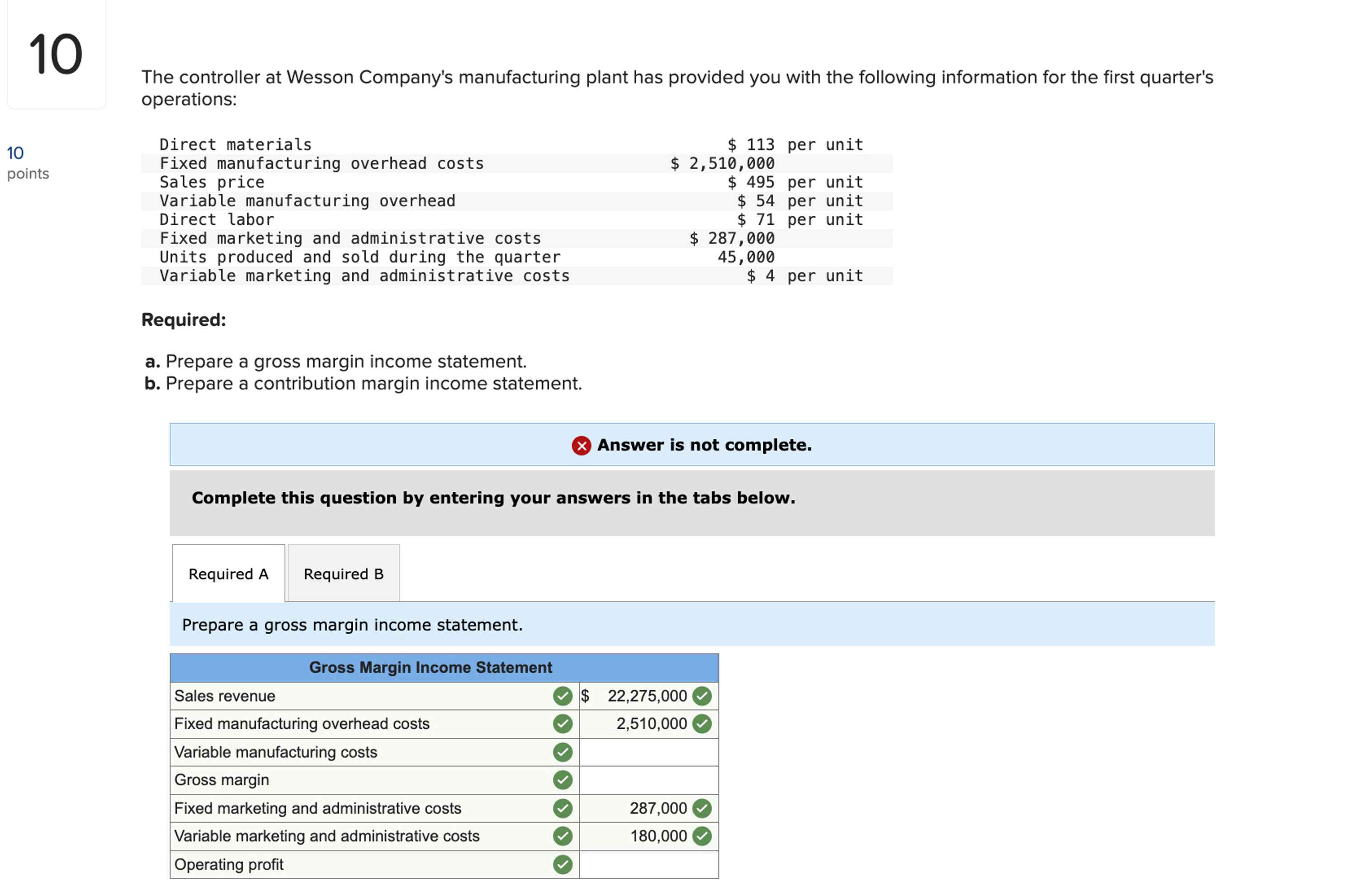 Solved The controller at Wesson Company's manufacturing | Chegg.com