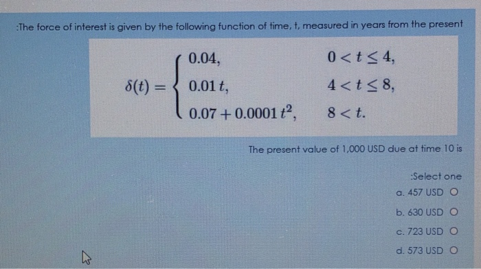 Solved The force of interest is given by the following | Chegg.com