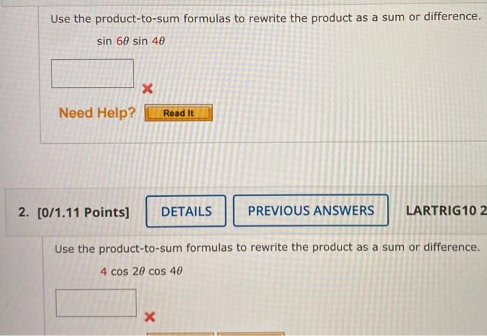 Solved Use the product-to-sum formulas to rewrite the | Chegg.com