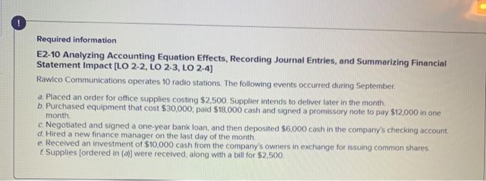 Solved Required information E2-10 Analyzing Accounting | Chegg.com